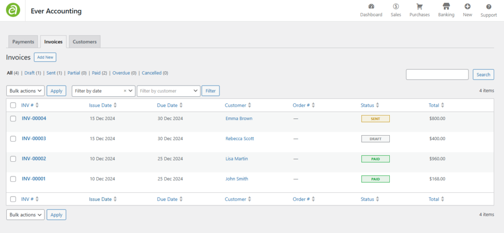 Add Invoices - WP Ever Accounting