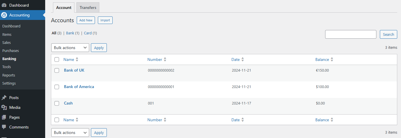 Add Accounts - WP Ever Accounting