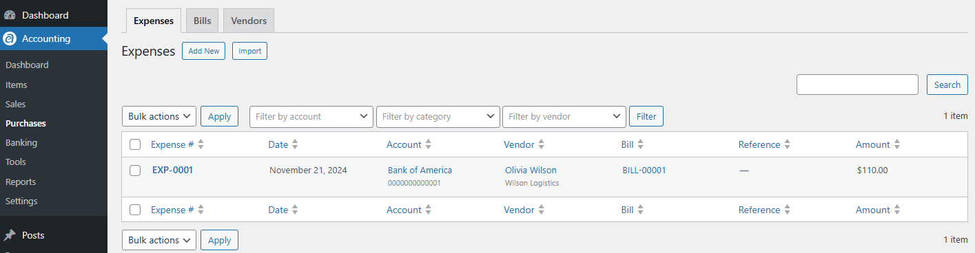 Add Expenses - WP Ever Accounting