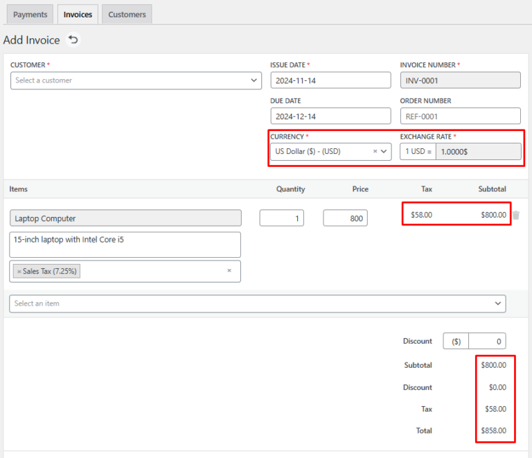 Add Invoices - WP Ever Accounting