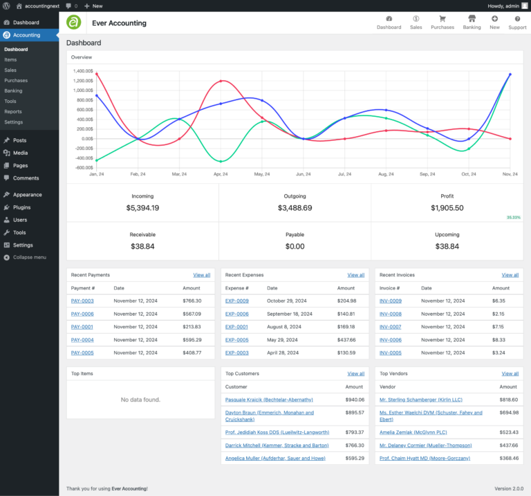Dashboard Overview - WP Ever Accounting